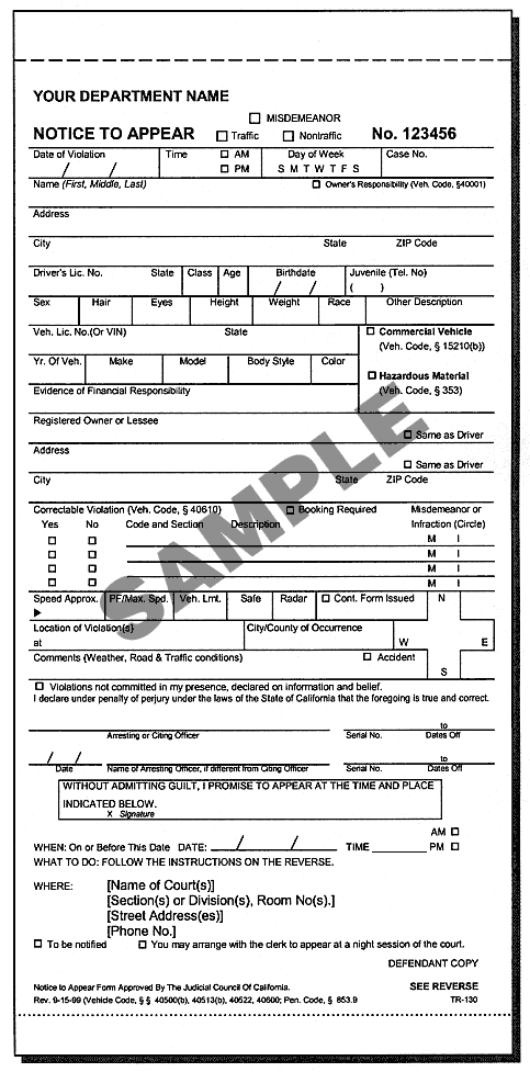 California Citation & Complaint