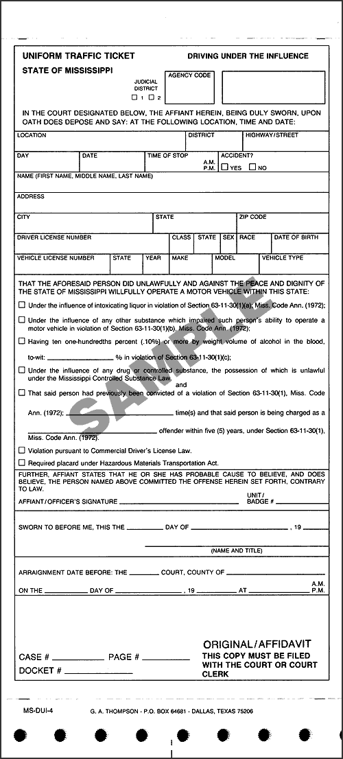 Mississippi DUI Traffic Ticket