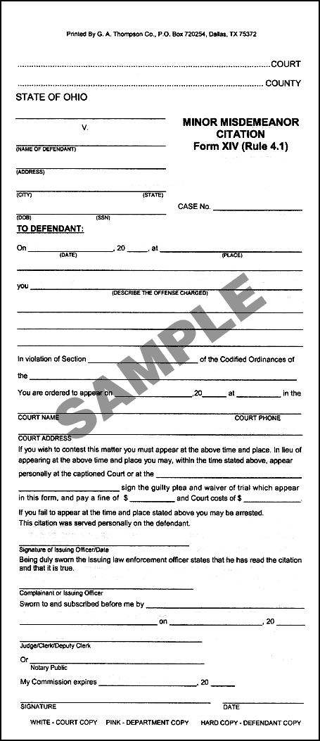 Ohio Minor Misdemeanor Citation